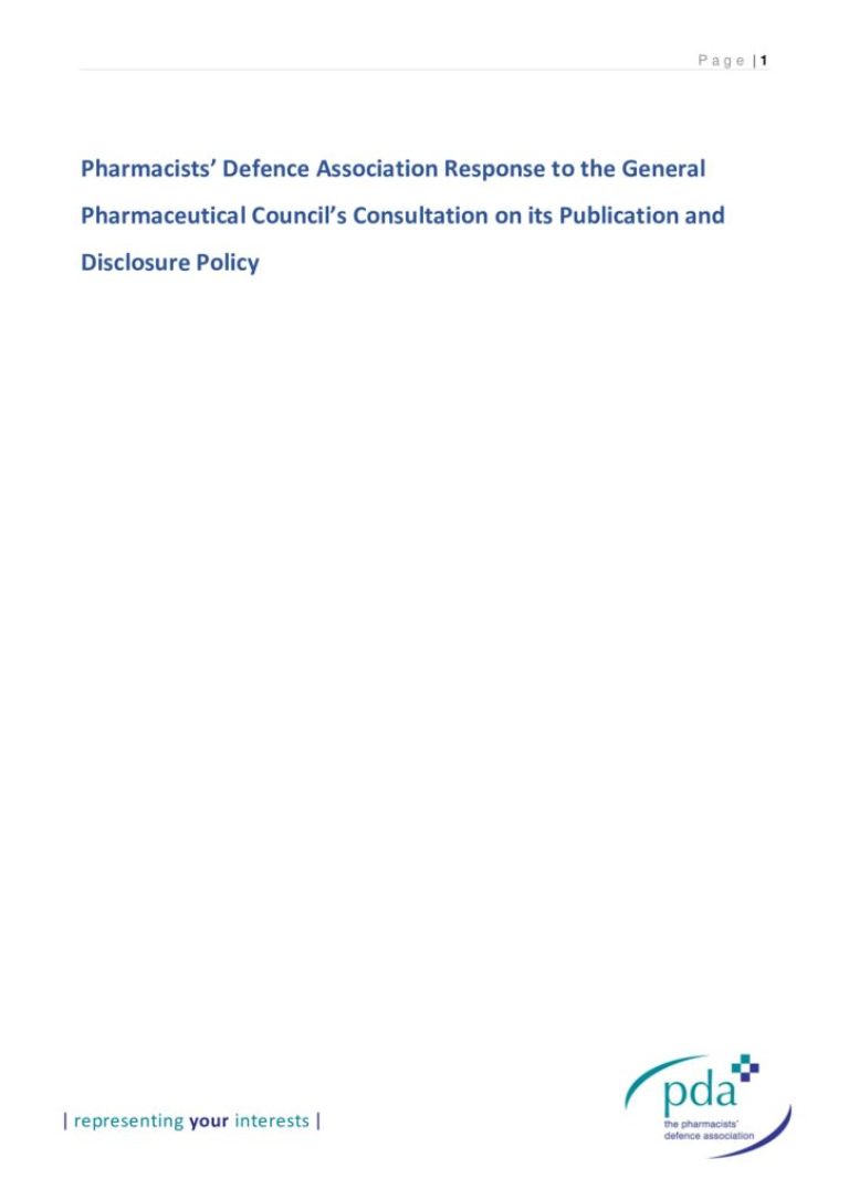PDA responds to the GPhC’s consultation on its Publication and ...